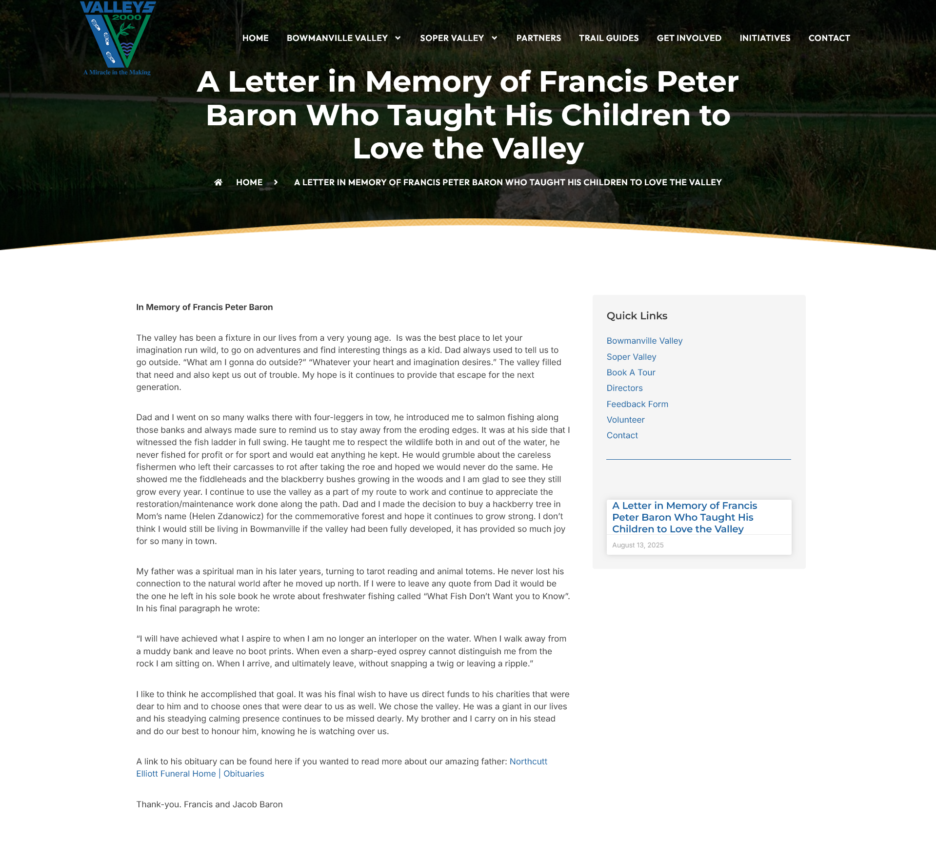 A Letter in Memory of Francis Peter Baron Who Taught His Children to ...